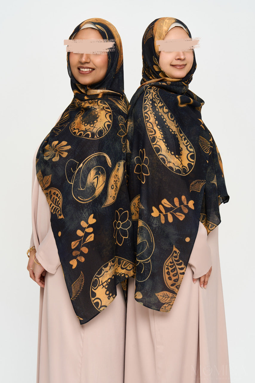 Printed Modal Hijab - Midnight Paisley | Momina Hijabs